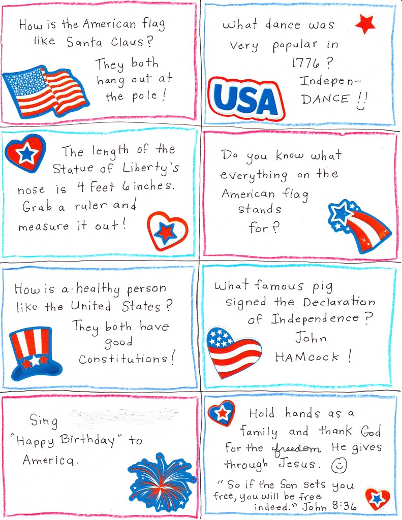 4th of July Conversation Starter and Joke Cards - FREE Printables ...