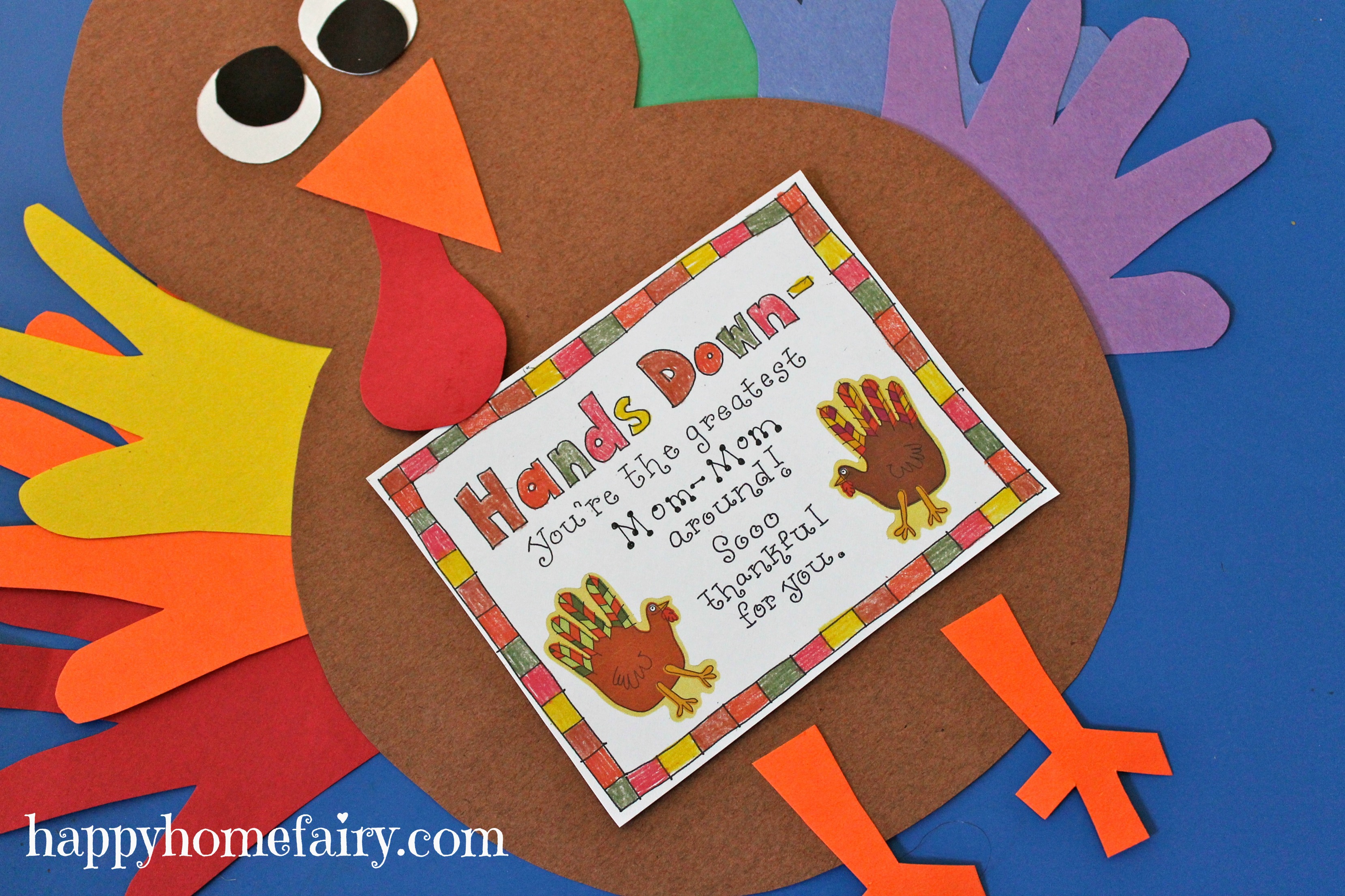 Thankful Handprint Turkey Craft FREE Printable Happy Home Fairy